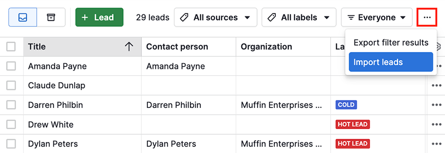 Adding leads to my Leads Inbox - Knowledge Base | Pipedrive